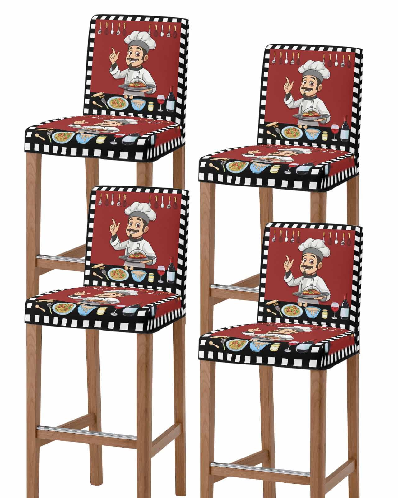 Cheg Red Bar Stool Covers Set of 4, Black White Check Buffalo Plaid ...