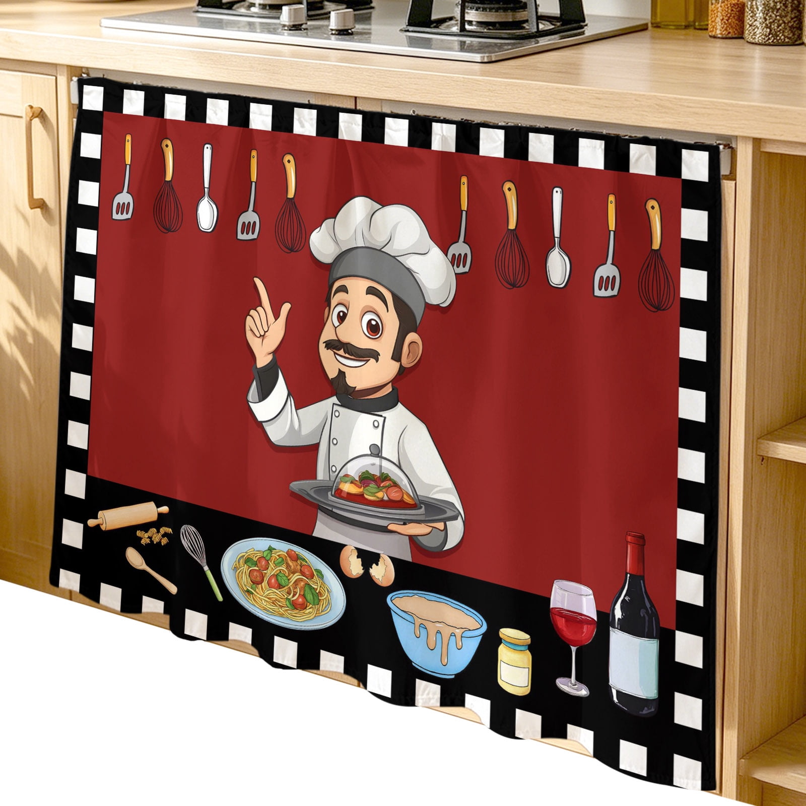 Cheg Red Cabinet Curtains 35"W x 35"L,Dustproof Sink Skirt Curtain for ...