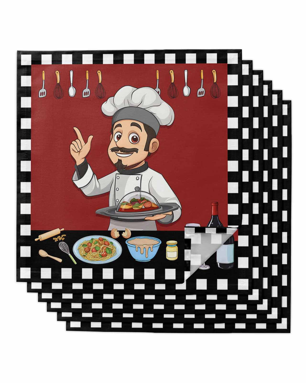 Cheg Red Cloth Napkins Set of 6 Reusable Dinner Napkins, Black White ...