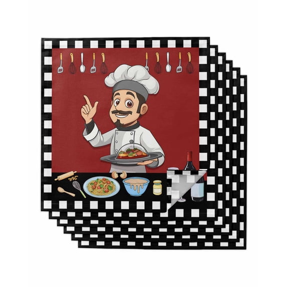 Cheg Red Cloth Napkins Set of 6 Reusable Dinner Napkins, Black White ...