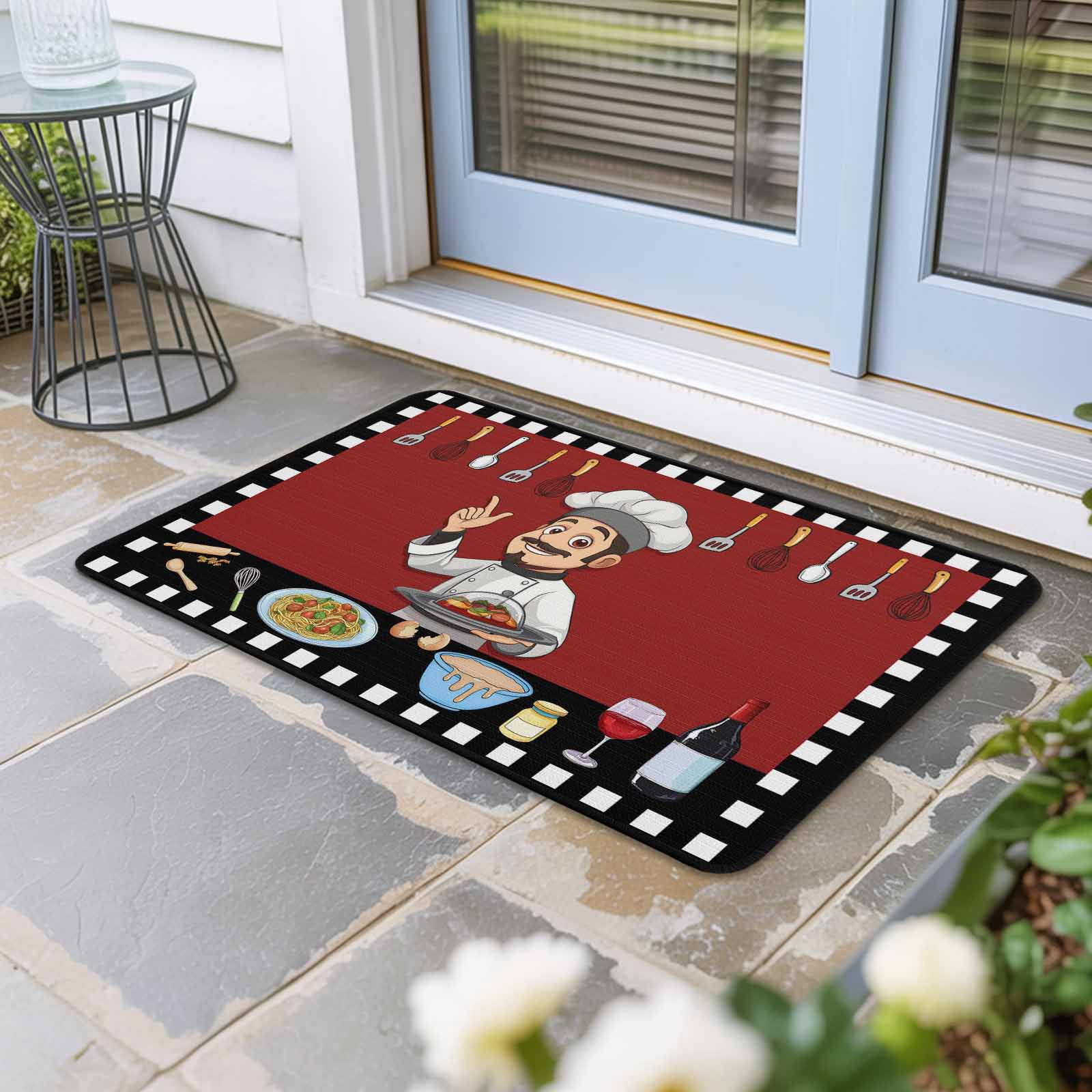 Cheg Red Door Mat Indoor Outdoor,Black White Check Buffalo Plaid Grid ...