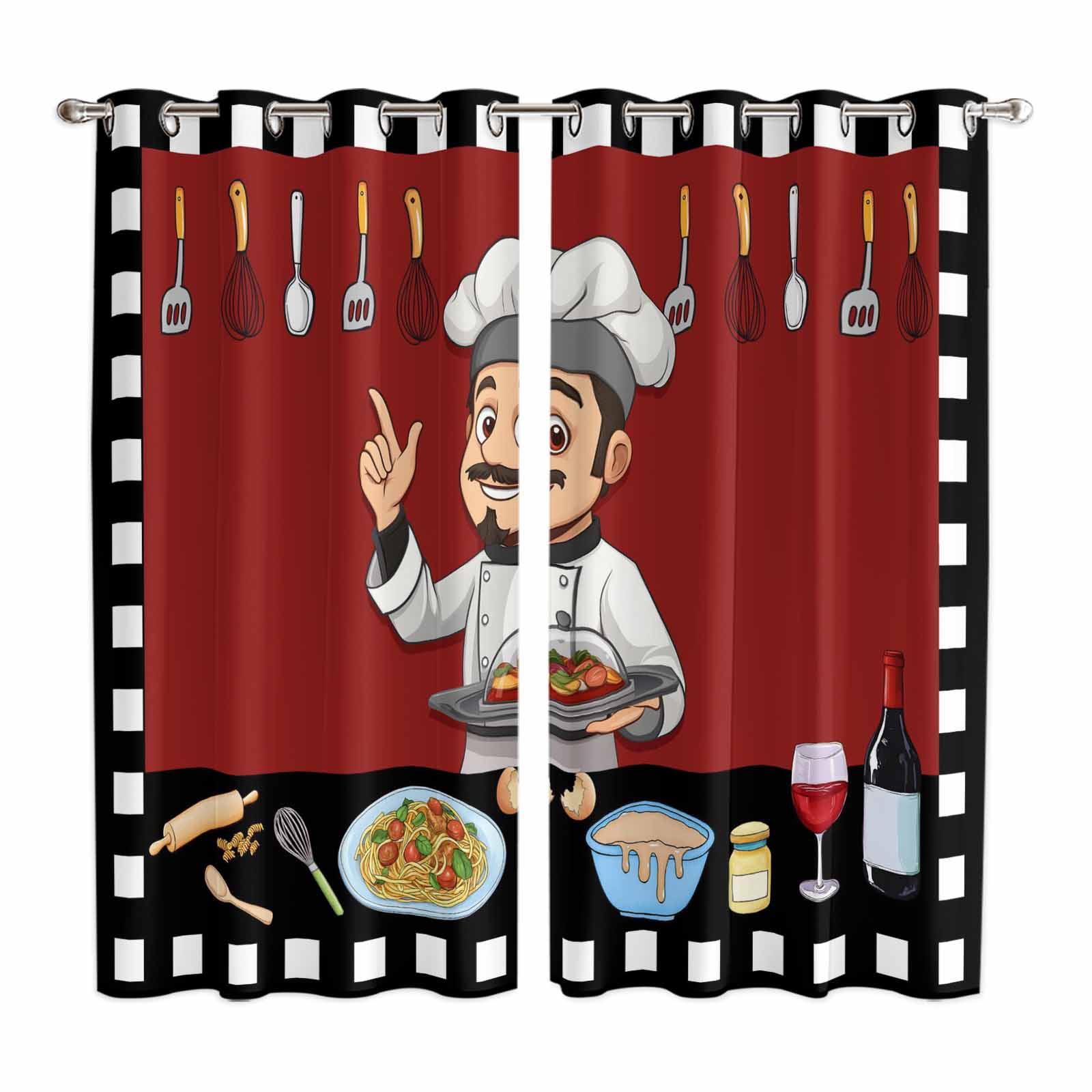Cheg Red Kitchen Curtains 63 Inch Length, Black White Check Buffalo ...