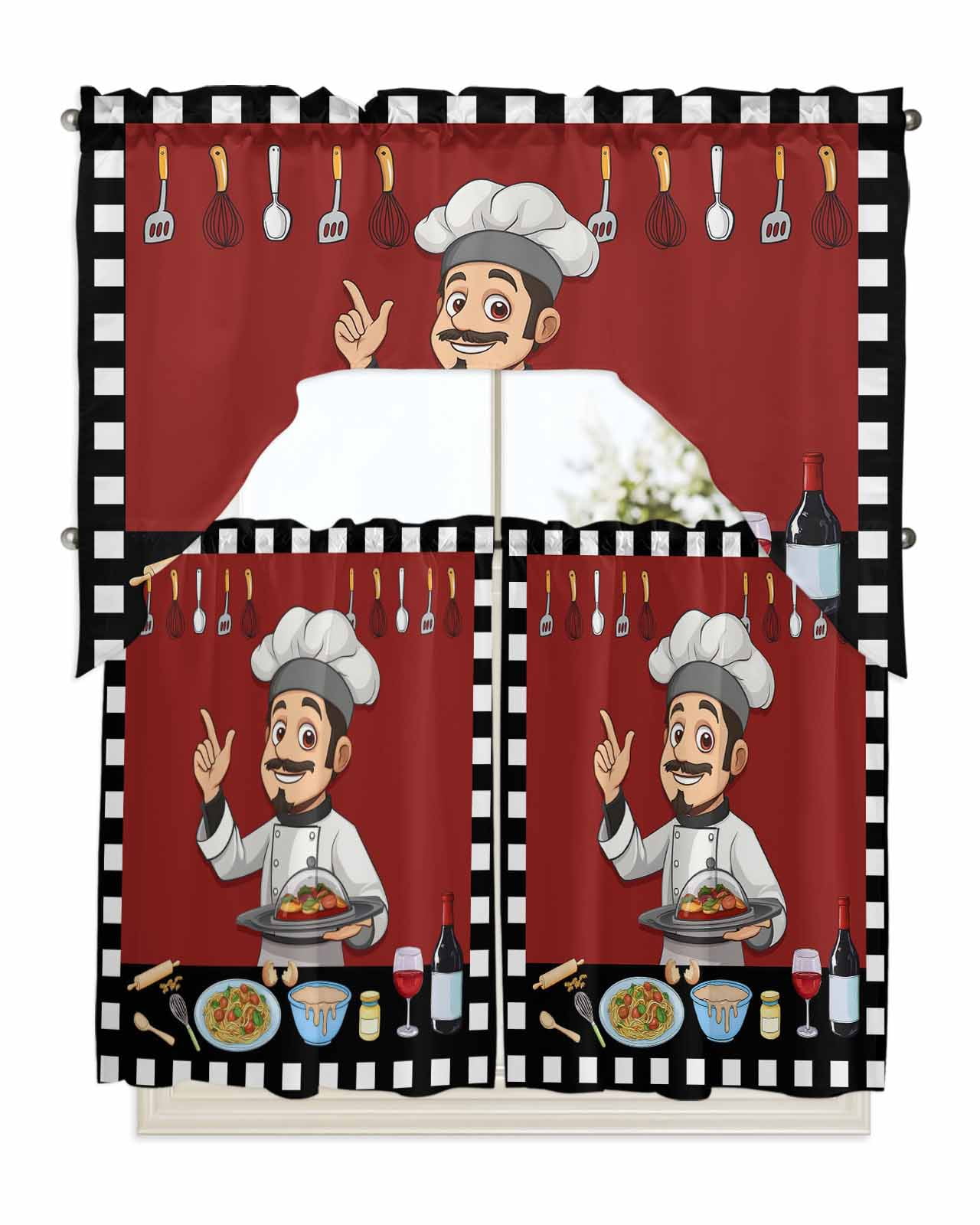Cheg Red Kitchen Curtains Swag Valance and Tier Curtains Set 36 Inch ...