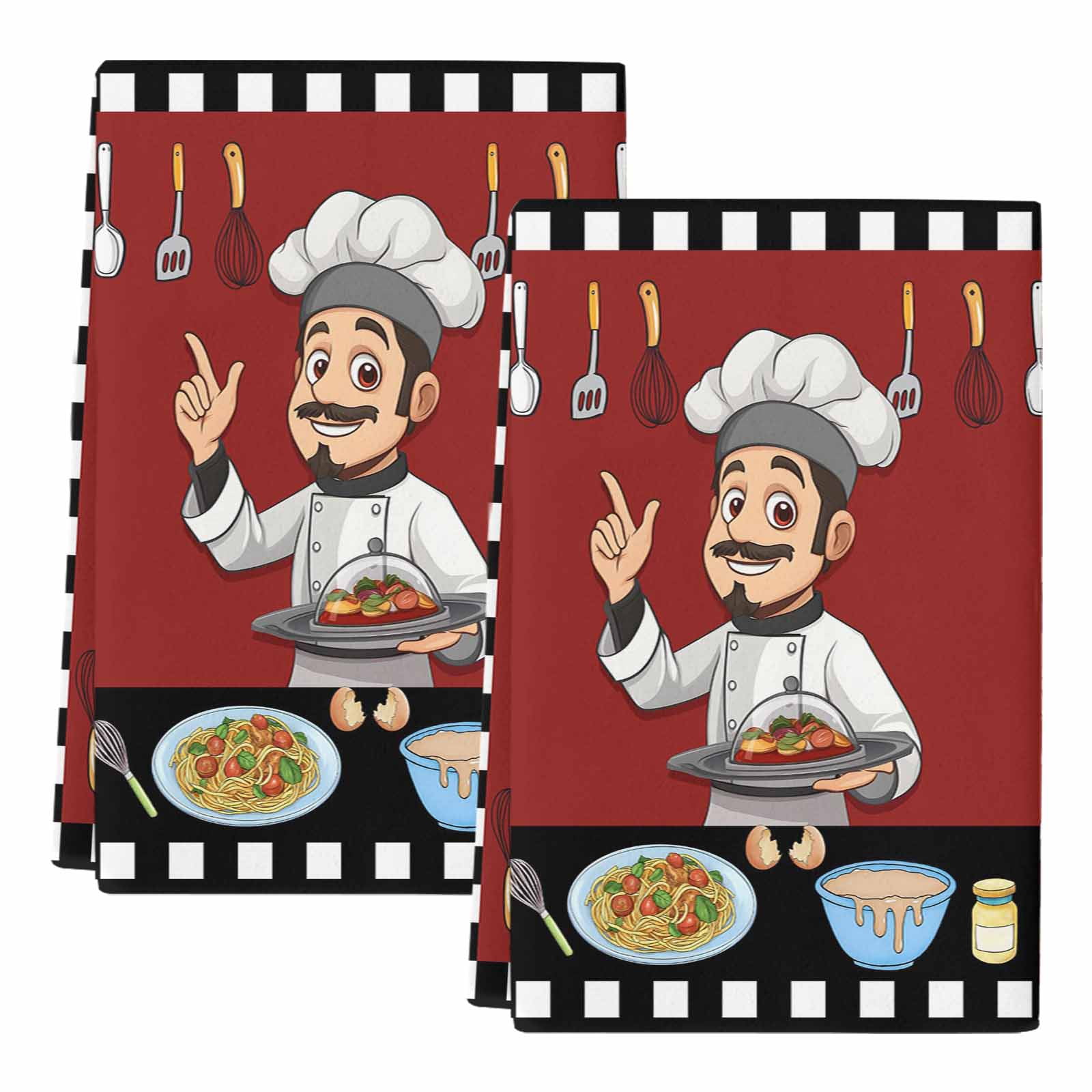 Cheg Red Kitchen Towels Set of 2, Absorbent Microfiber Dish Tea Towels ...