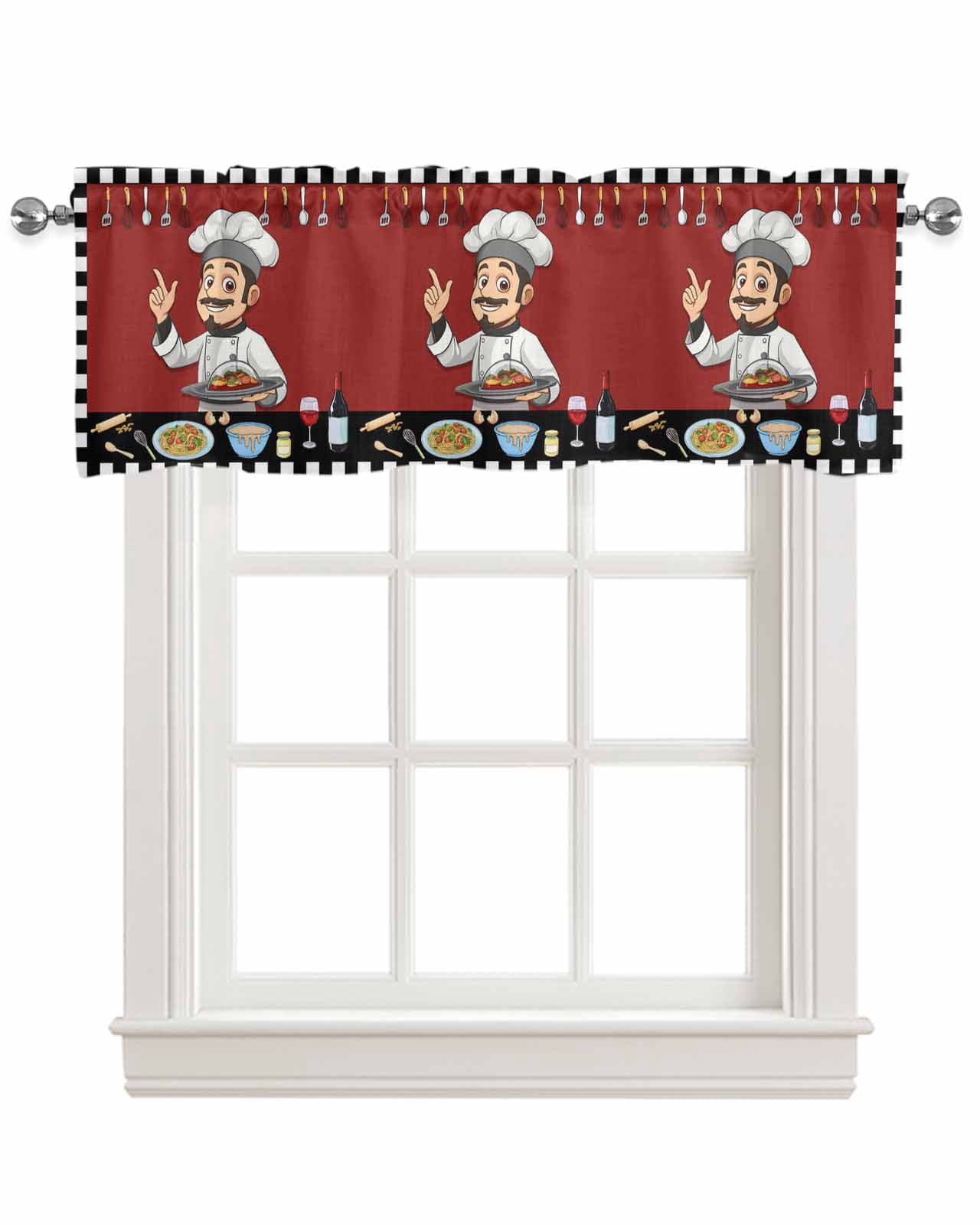 Cheg Red Kitchen Valances for Windows Farmhouse Linen Window Valance ...