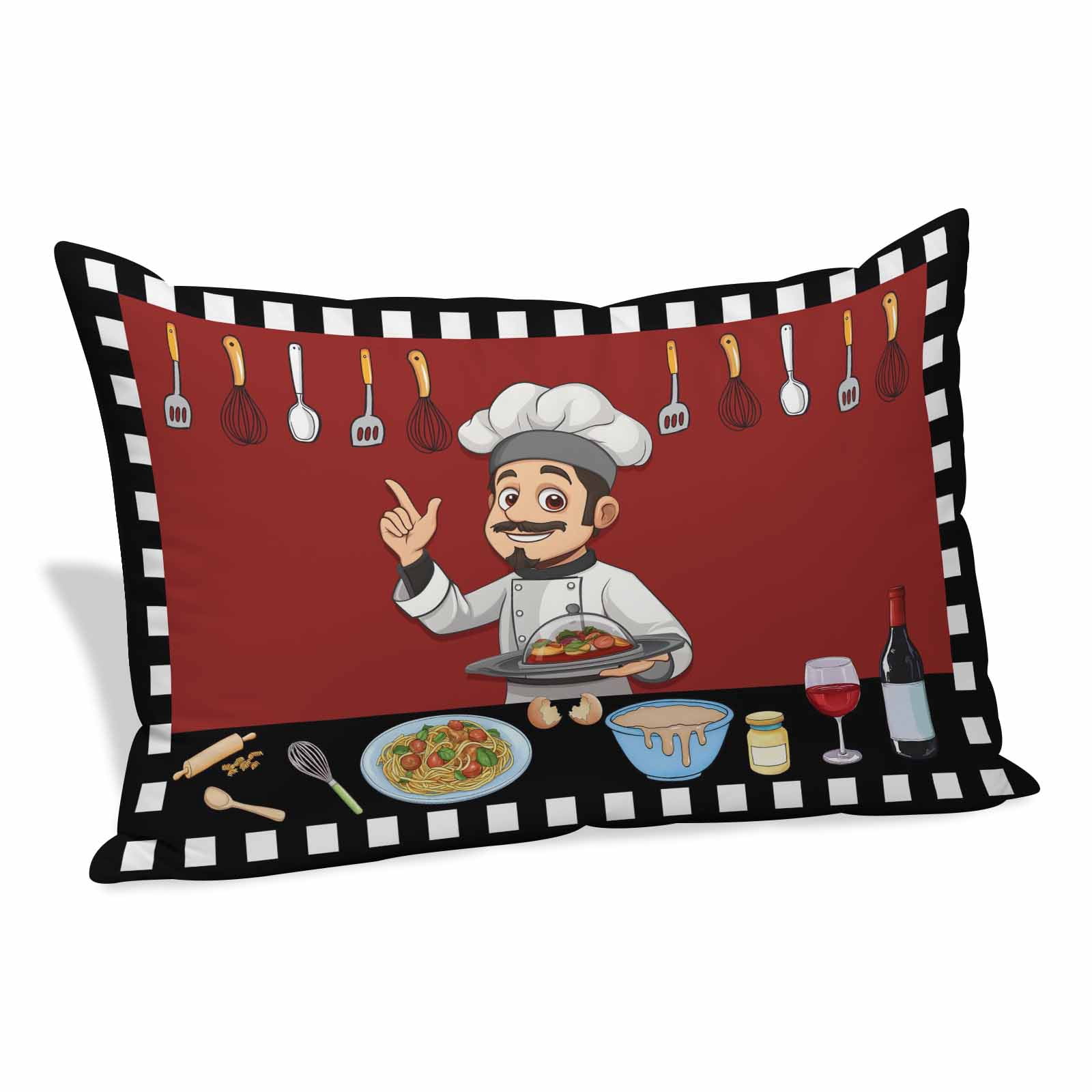 Cheg Red Pillow Covers 16"x24", Black White Check Buffalo Plaid Grid ...