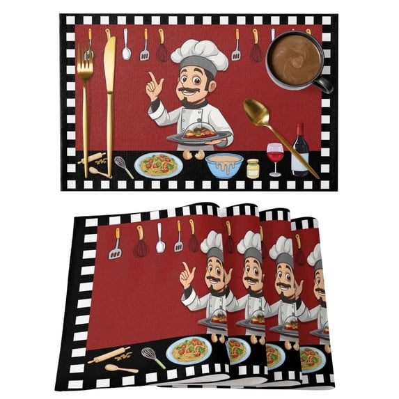 Cheg Red Placemats Set of 8 Black White Check Buffalo Plaid Grid ...