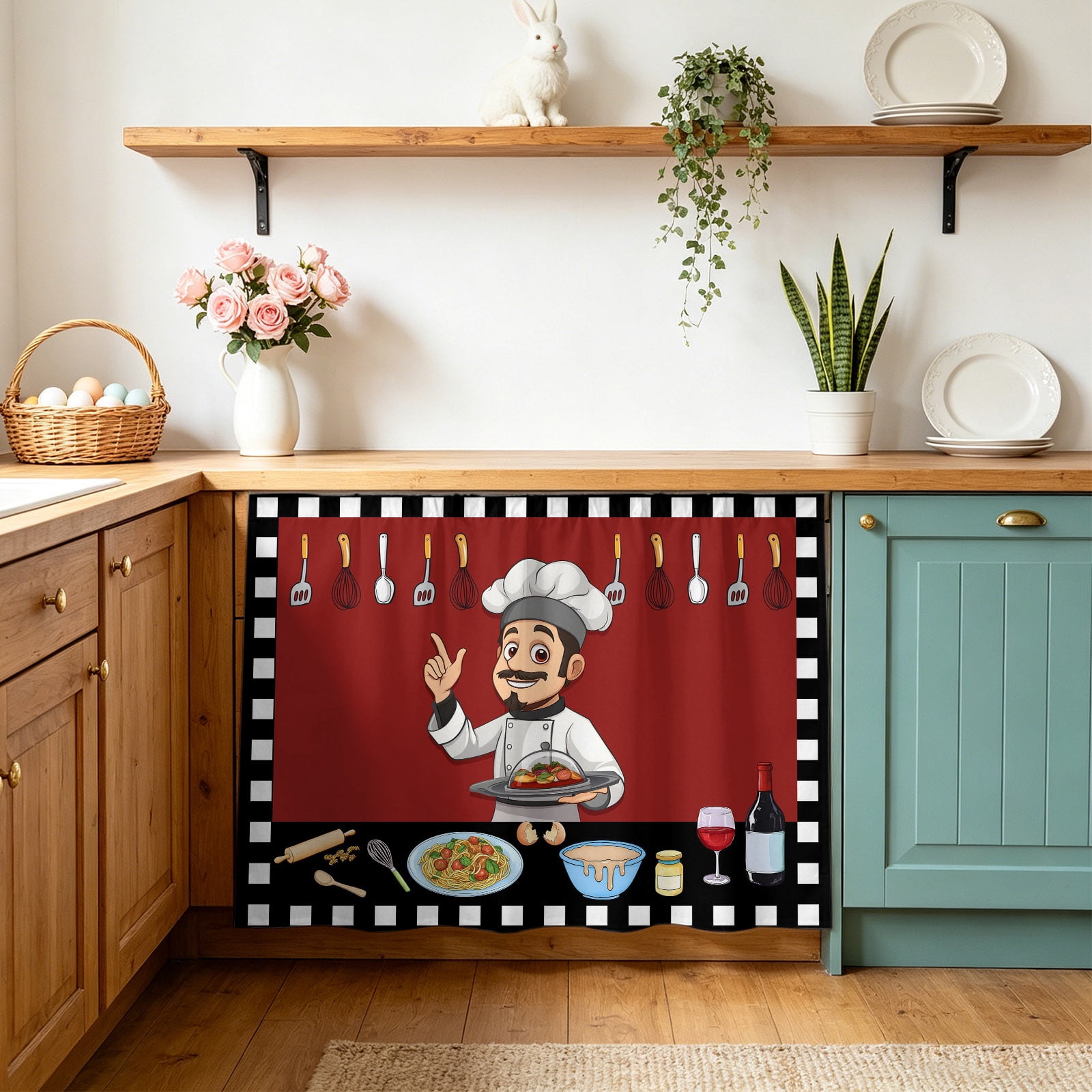 Cheg Red Small Sink Skirt 10"Wx11"L,Dustproof Under Sink Curtain with ...