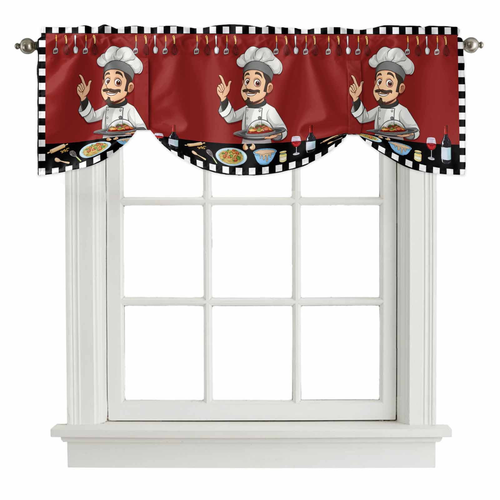 Cheg Red Tie Up Valance Curtains for Windows, Kitchen Curtains Window ...