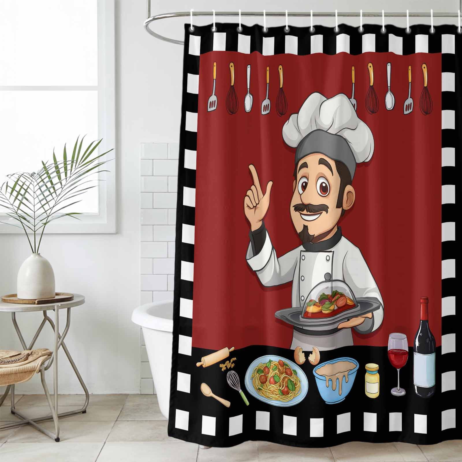 Cheg Red Waterproof Fabric Shower Curtain,Black White Check Buffalo ...