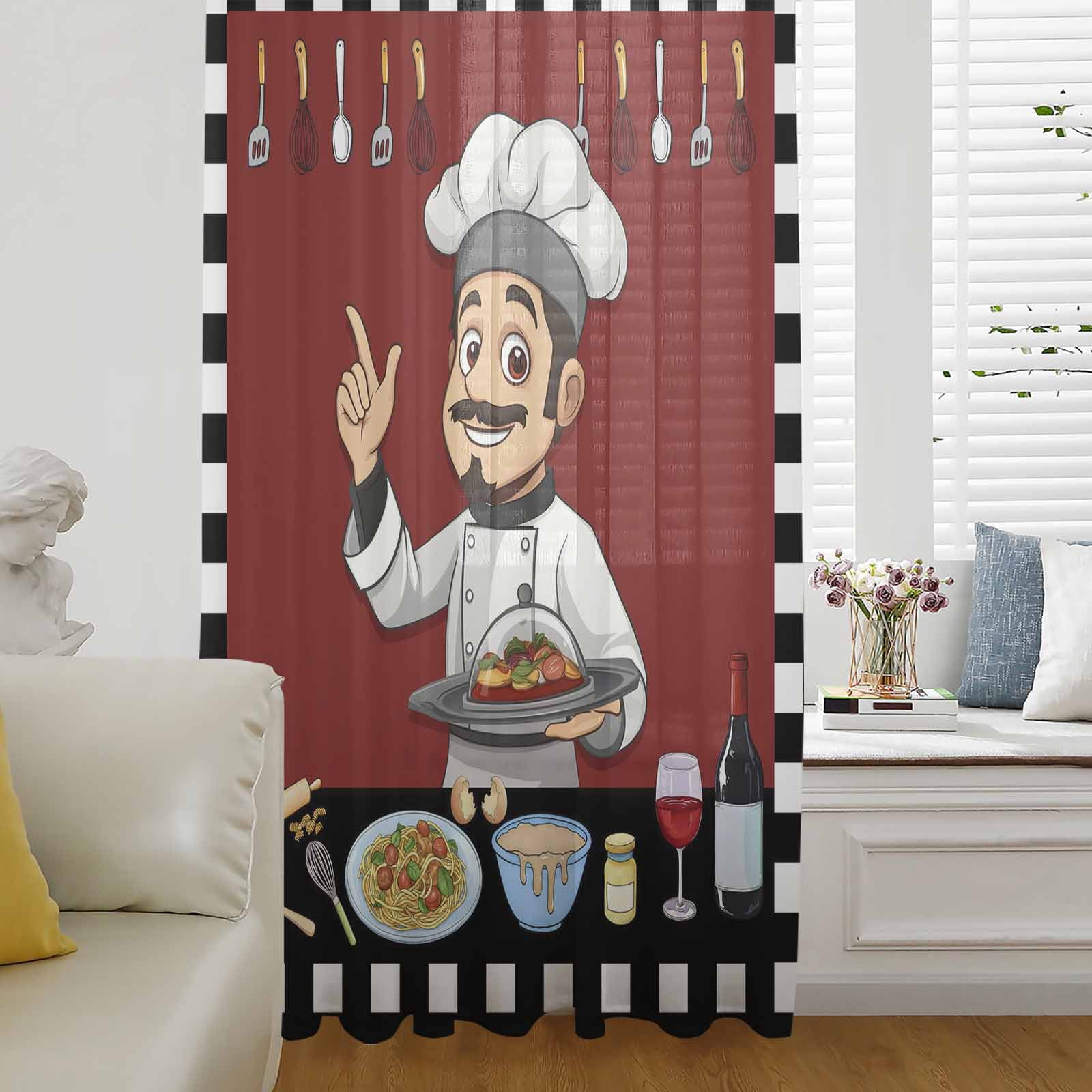 Cheg Red Window Curtain 108 Inches Long,Black White Check Buffalo Plaid ...