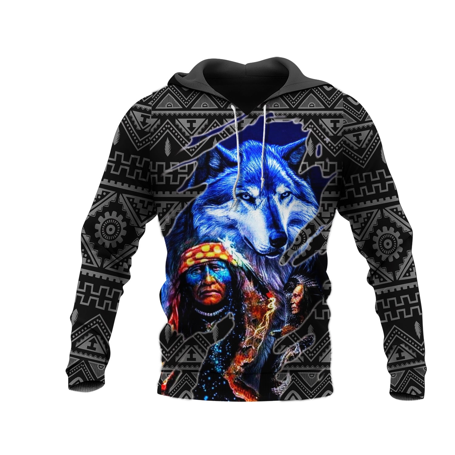 Cheif And Wolf Native American 3D Hoodie - Walmart.com