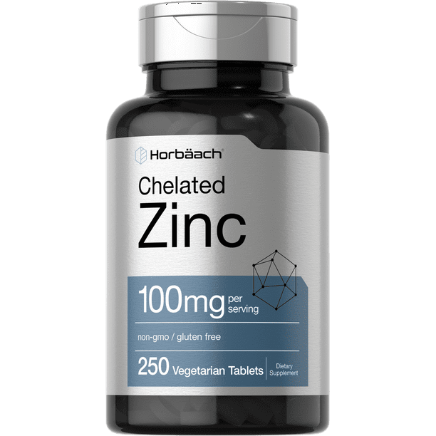 Chelated Zinc Supplement 100mg | 250 Tablets | Vegetarian Formula | by ...