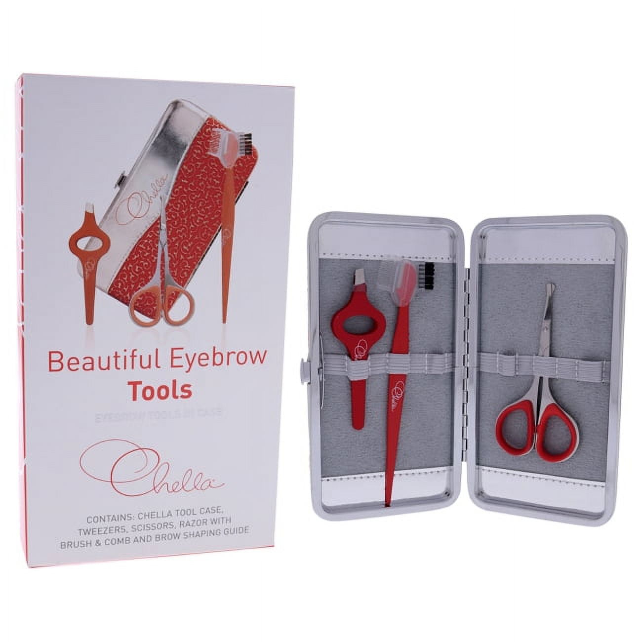 Chella Eyebrow Tools In Case Kit Tweezers, Scissor, Razor with Brush ...