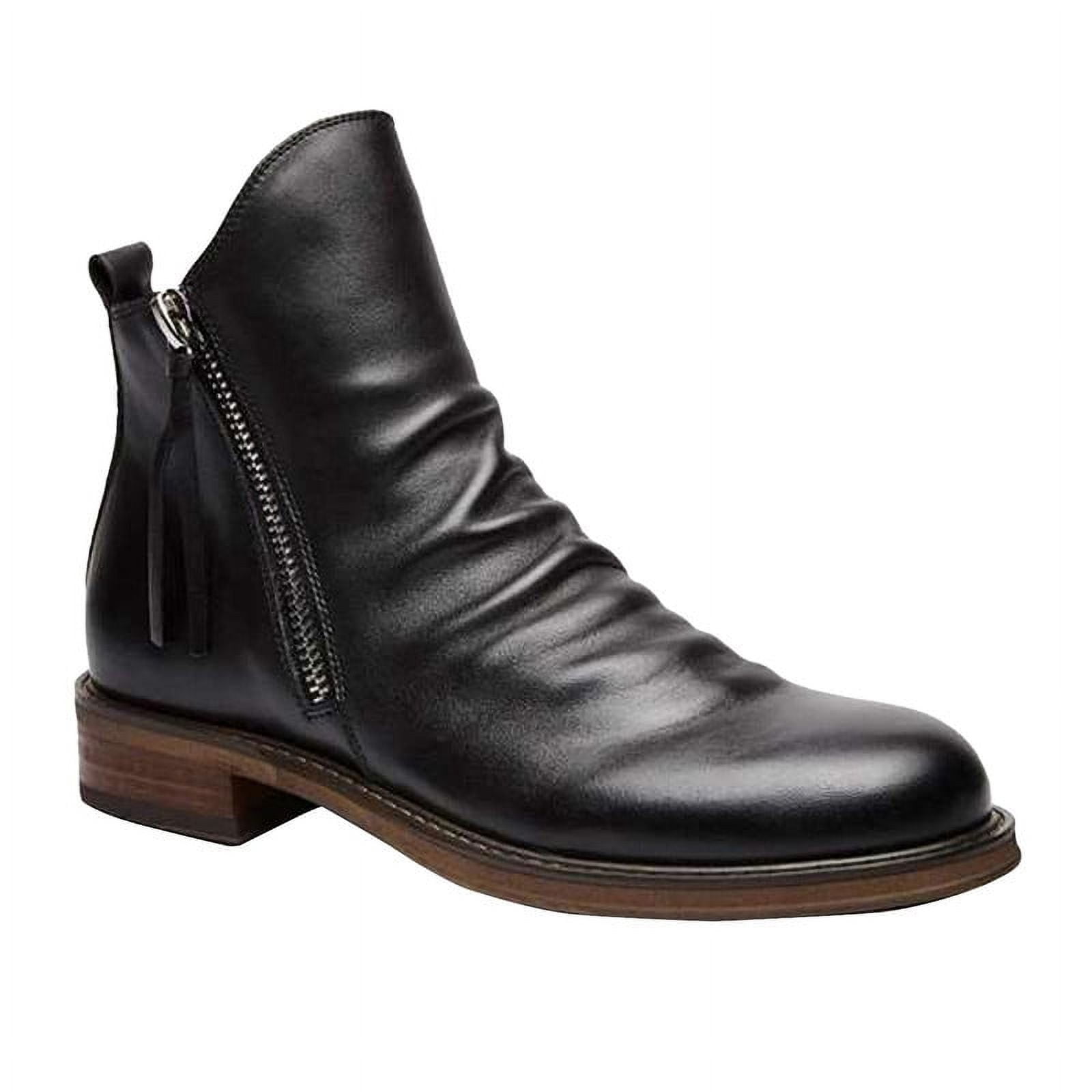 Chelsea Boots High Top Vintage PU Leather Round Toe Flat Short Boots ...