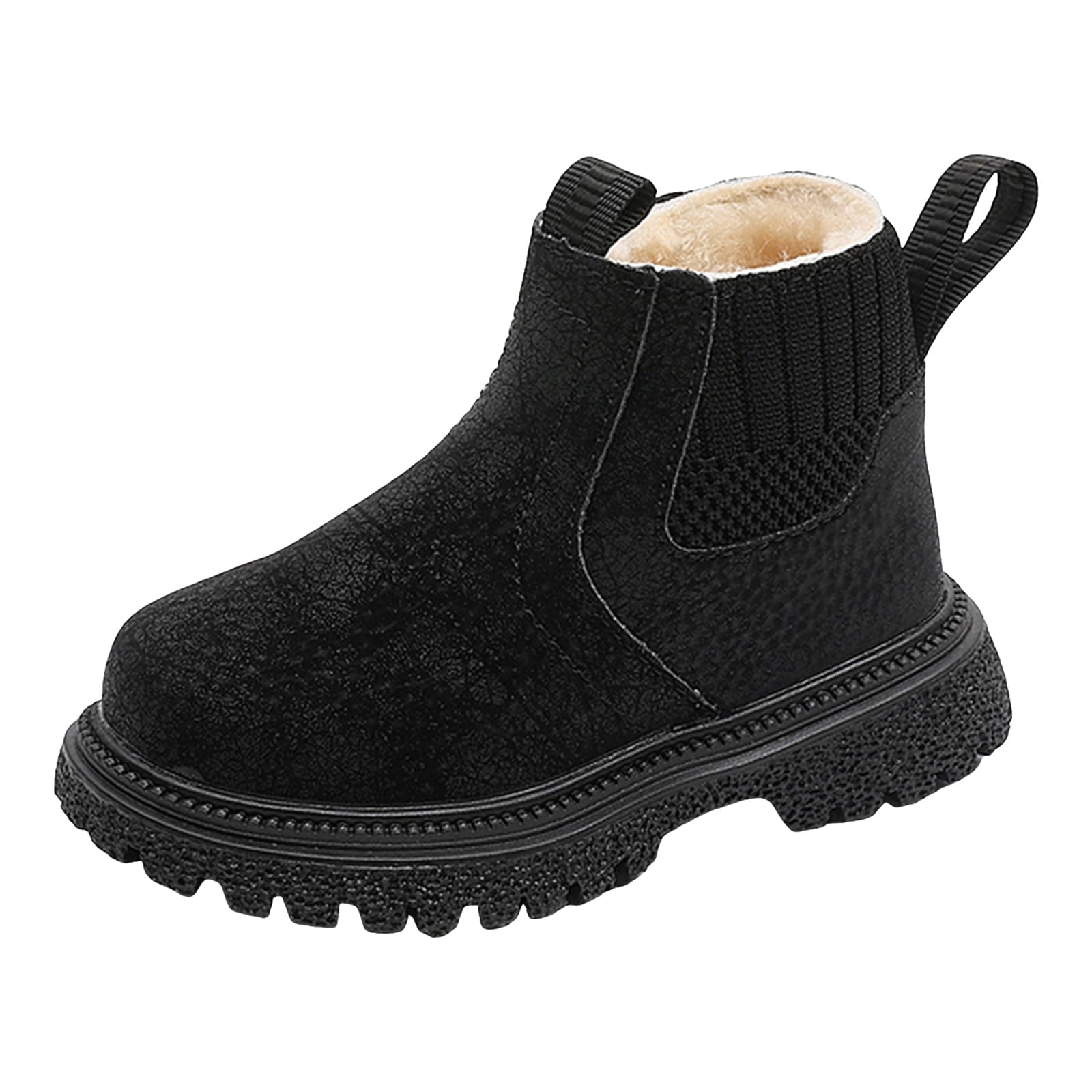 Chelsea Boots for Girl Kids Winter Furry Lined Waterproof Leather Lug ...