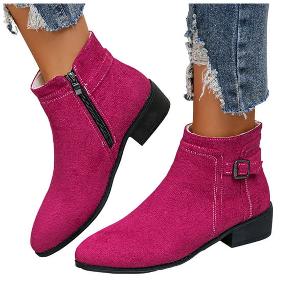 Chelsea Boots for Women Stitching Suede Pointed Toe Chunky Heel Winter ...