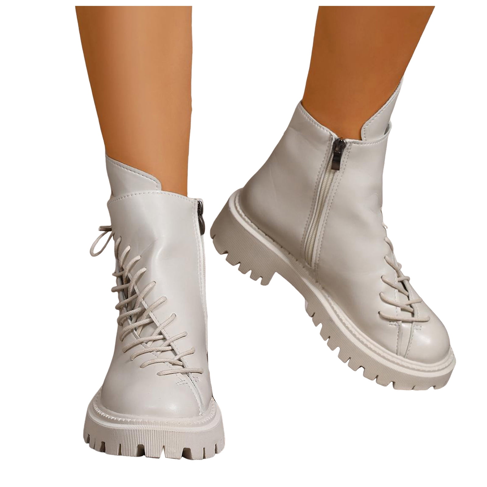 Chelsea Combat Boots for Women Halloween Gothic Punk Leather Side Lace ...