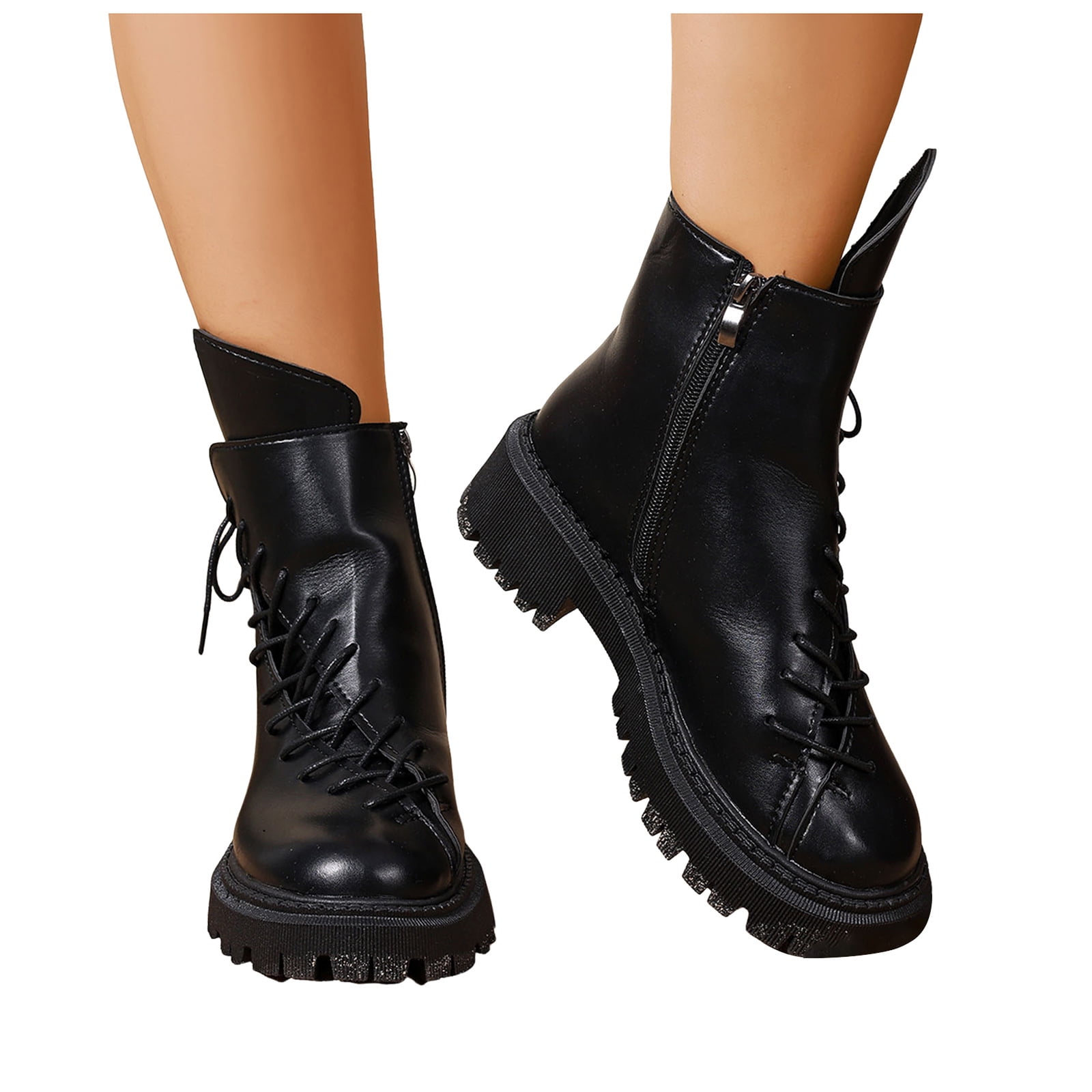 Chelsea Combat Boots for Women Halloween Gothic Punk Leather Side Lace ...