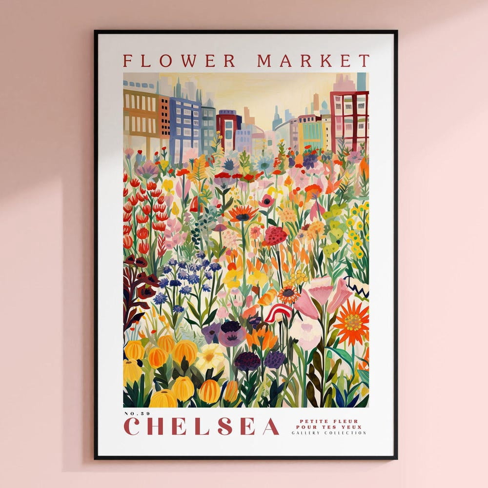 Chelsea Flower Market Print London Travel Art Rose City Skyline ...