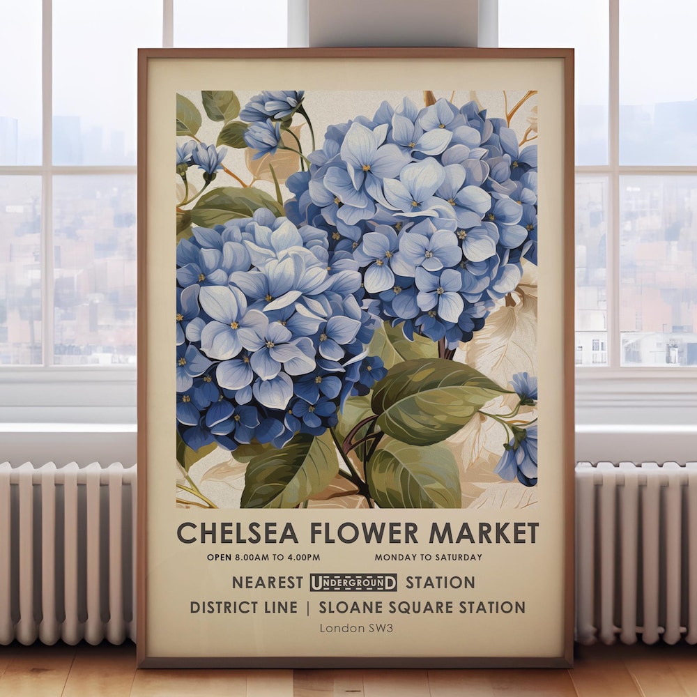 Chelsea Flower market print William Morris floral print vintage blue ...