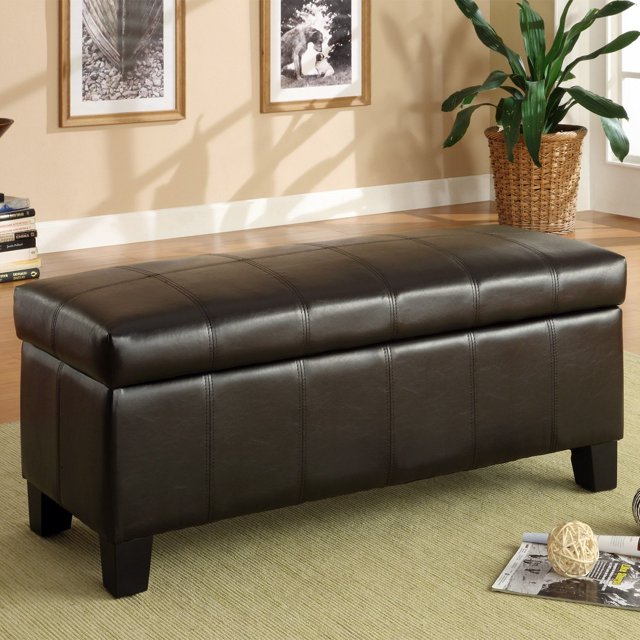 Chelsea Lane Modern Lift Top Storage Bench, Mocha Brown Faux Leather ...