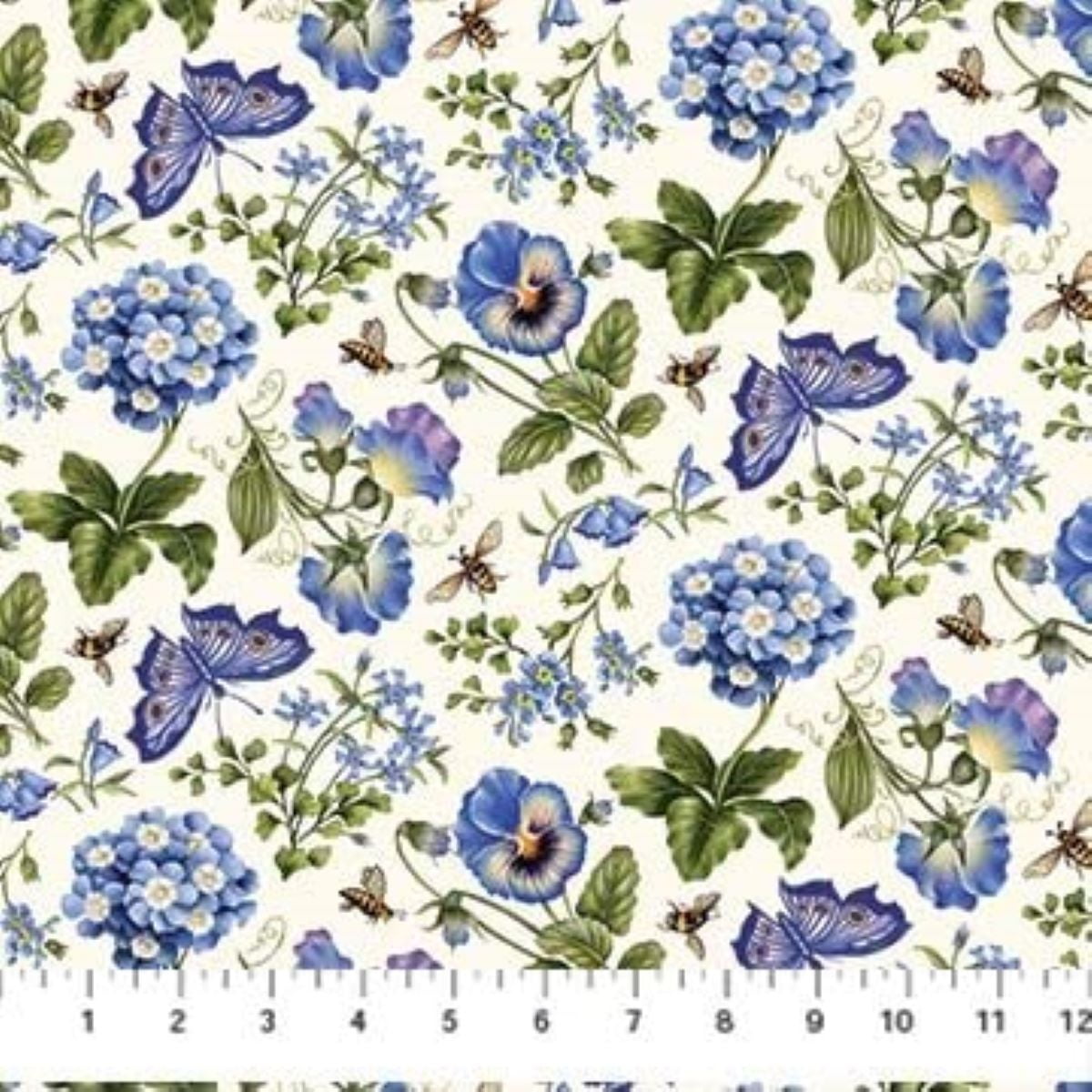 Chelsea Lilac Floral Violets White Digital Cotton Fabric by Northcott ...