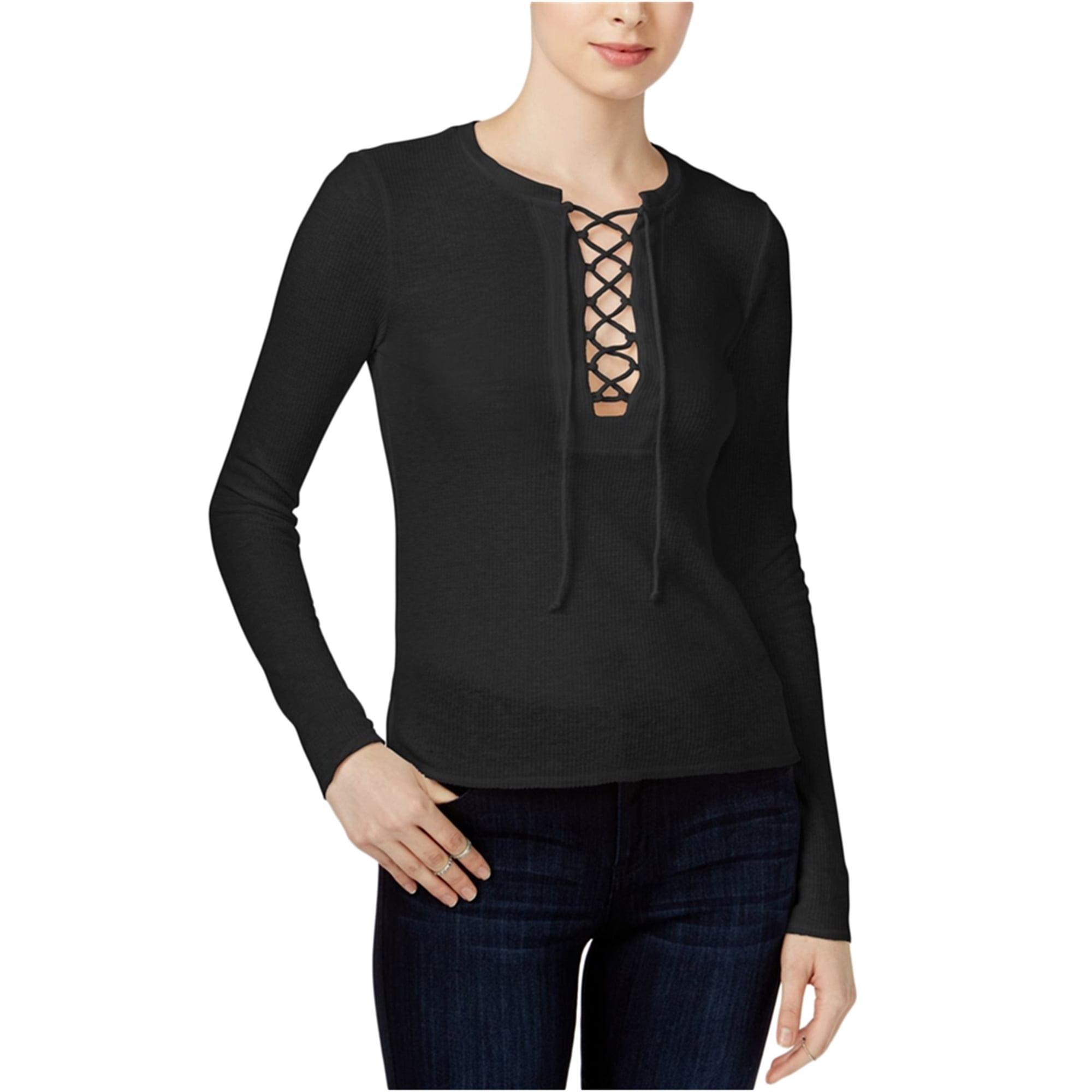 Chelsea Sky Women's Lace-up Knit Top (XS, Black) - Walmart.com