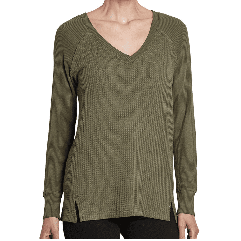 Chelsea and Theodore Women's Long Sleeve Waffle Knit Top In Lt Olive, L ...
