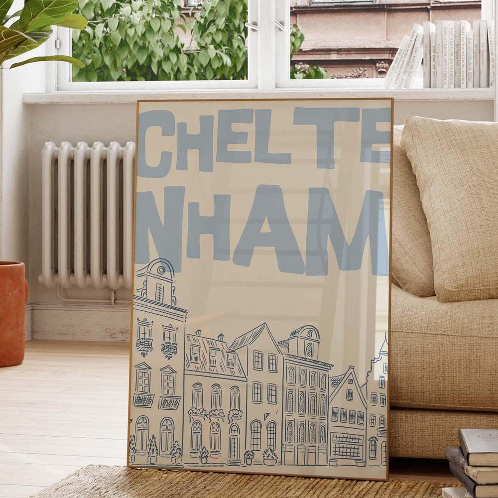 Cheltenham Cityscape Print: Vintage Uk Blue Line Art UNFRAMED PAPER ...