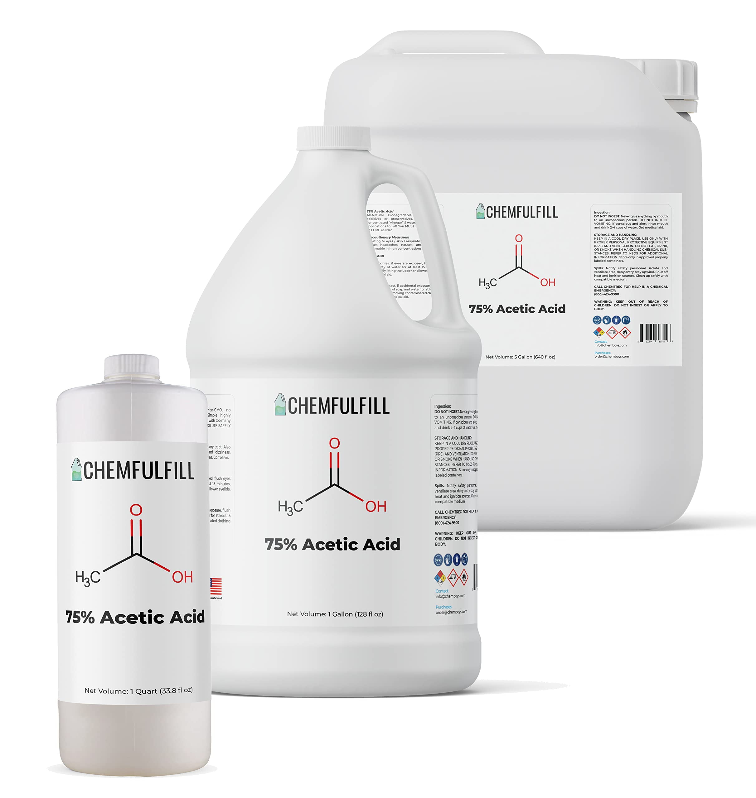 Chemfulfill 75% Acetic Acid - 75% Pure Ethanoic Acid (Acetic Acid) (5 ...