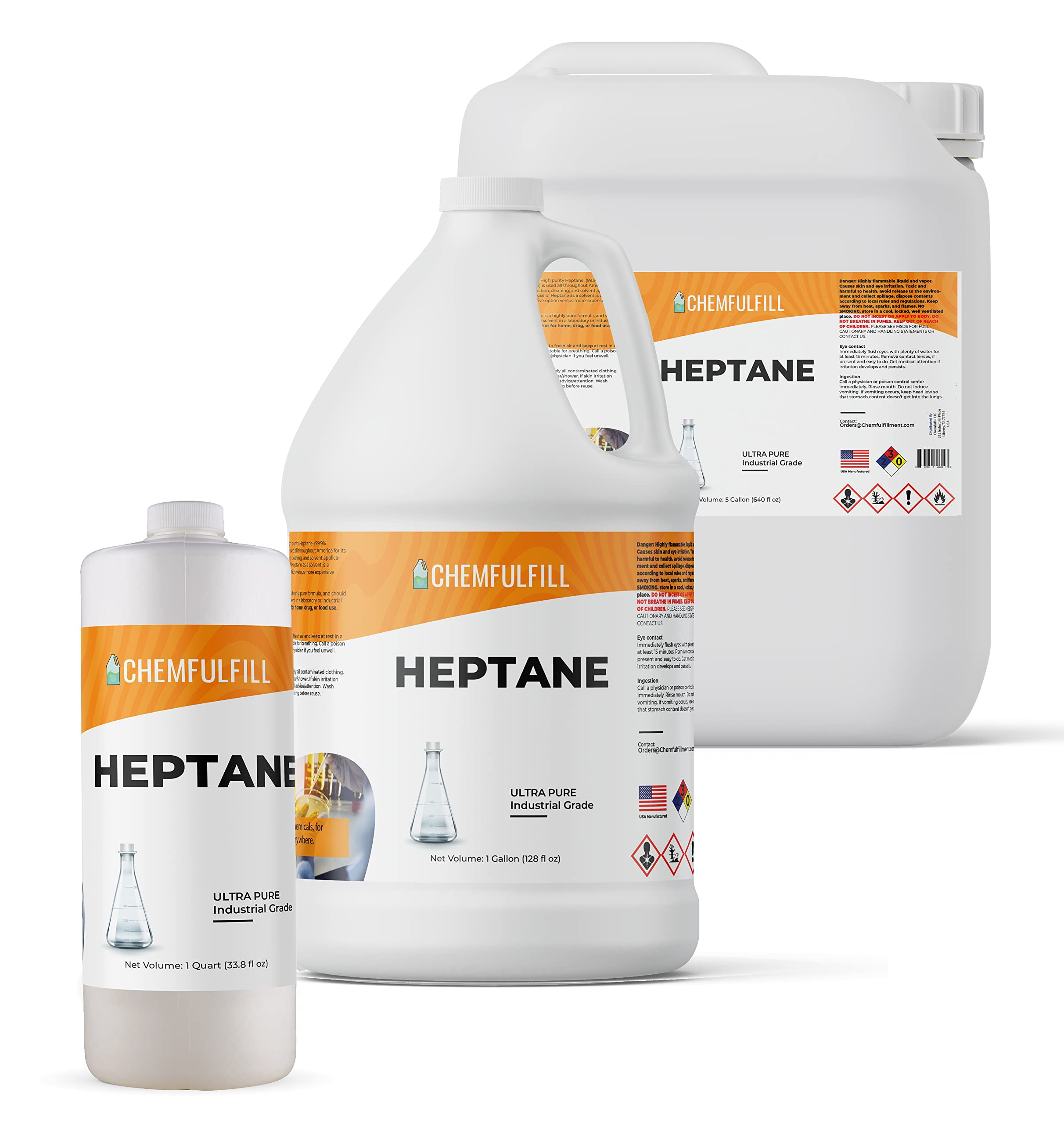 Chemfulfill Heptane - High Purity Heptane Solvent (Pint (16 fl oz ...