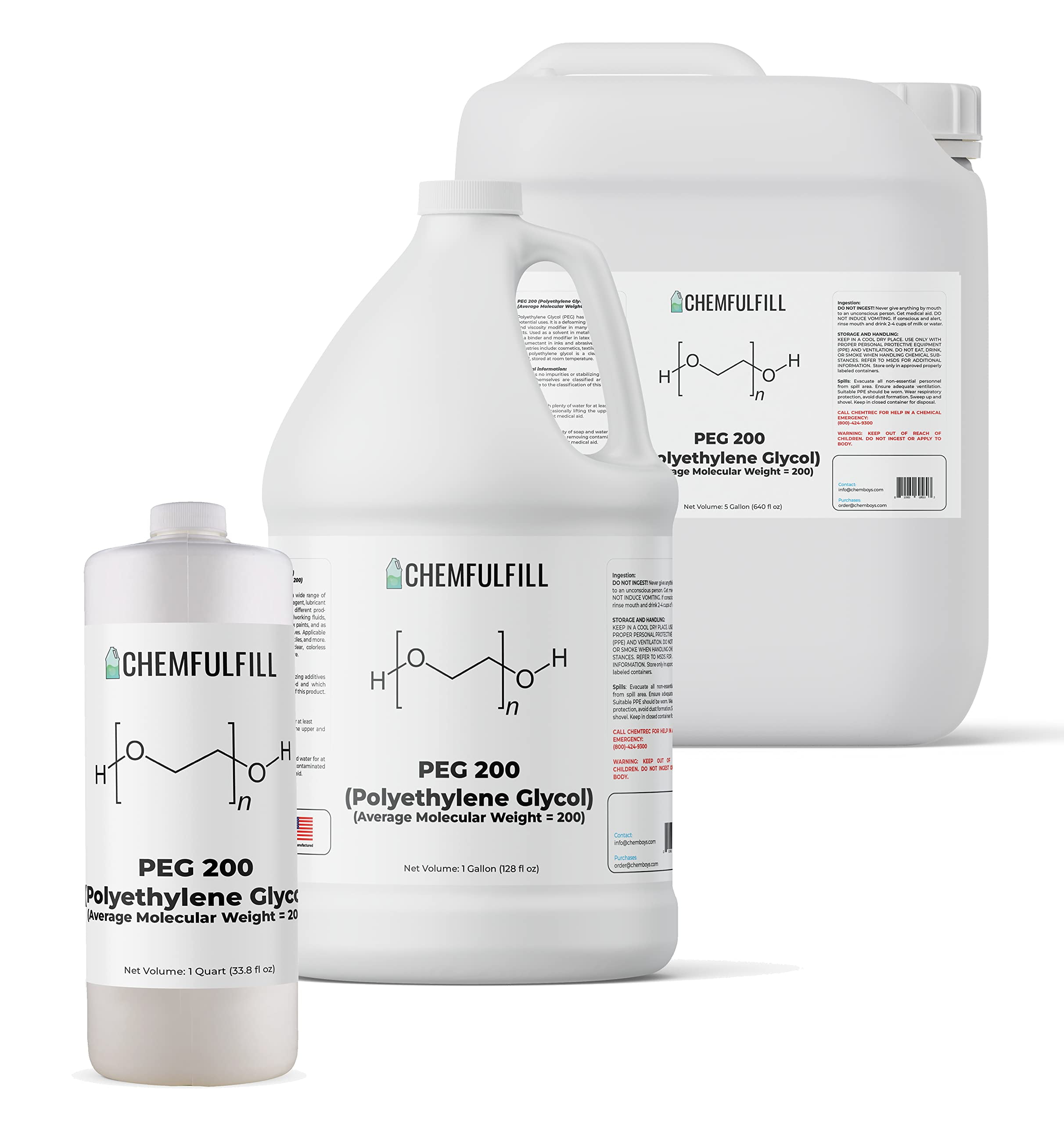 Chemfulfill PEG 200 Polyethylene Glycol 200 (PEG200) (Half-Pint (8 fl ...