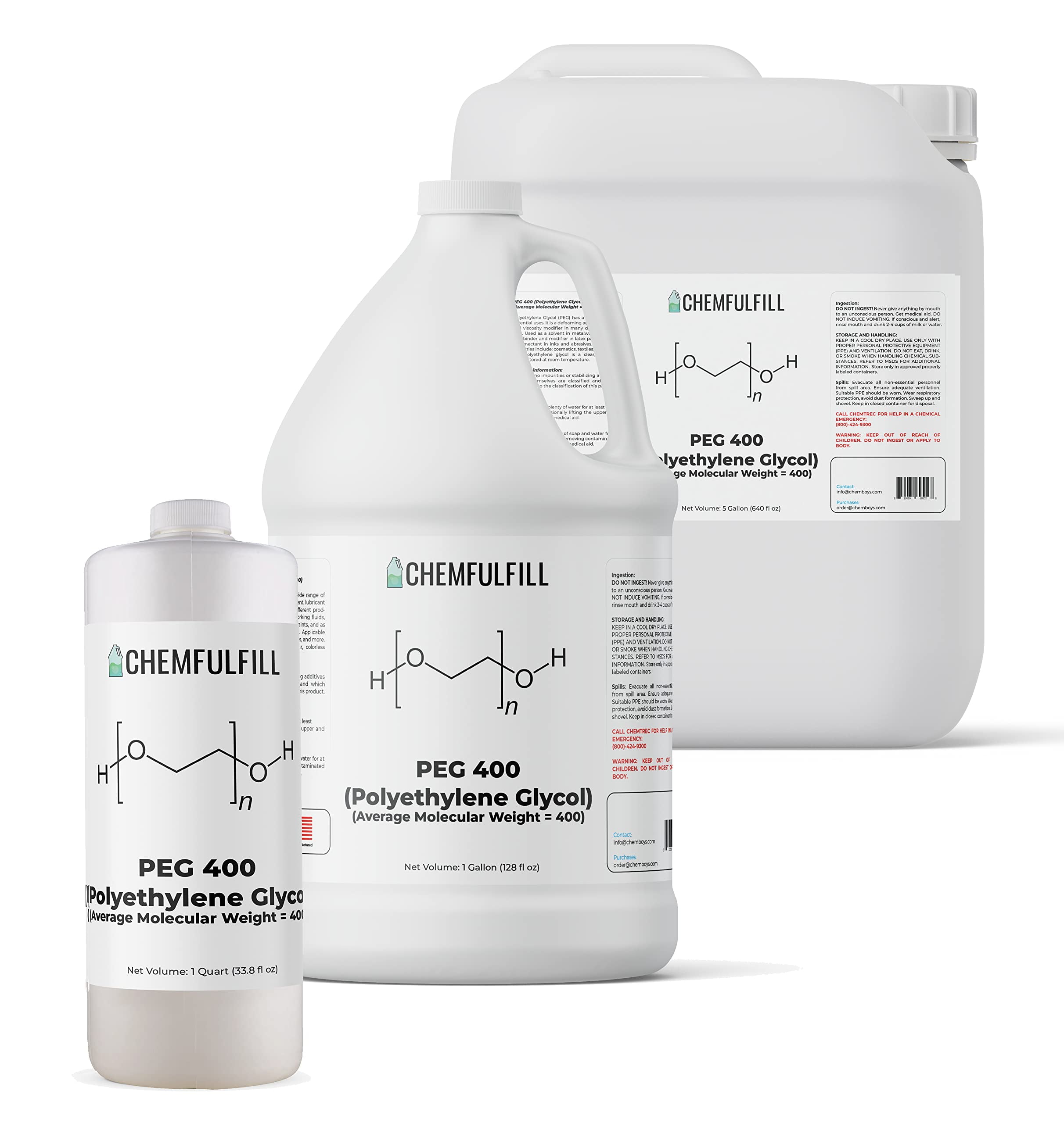 Chemfulfill PEG 400 - Polyethylene Glycol 400 (PEG400) (Pint (16 fl oz ...