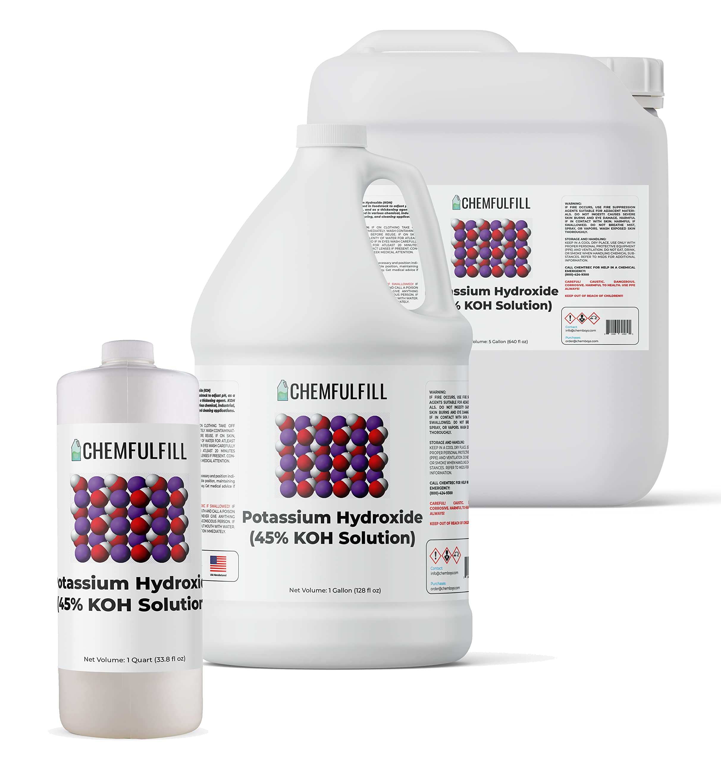 Chemfulfill Potassium Hydroxide 45% (KOH 45%) (Half-Gallon (64 fl oz ...