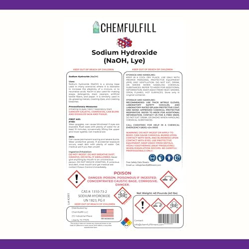 Chemfulfill Sodium Hydroxide – NaOH Flakes (Lye) (40 Pound Bucket (40 ...
