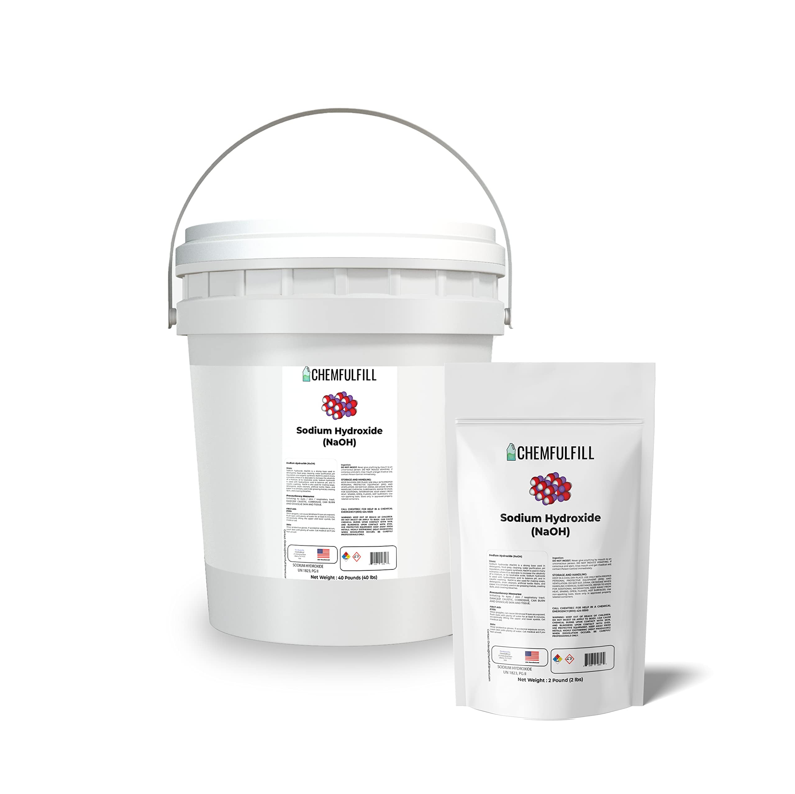 Chemfulfill Sodium Hydroxide - NaOH Flakes (Lye) (40 Pound Bucket (40 ...