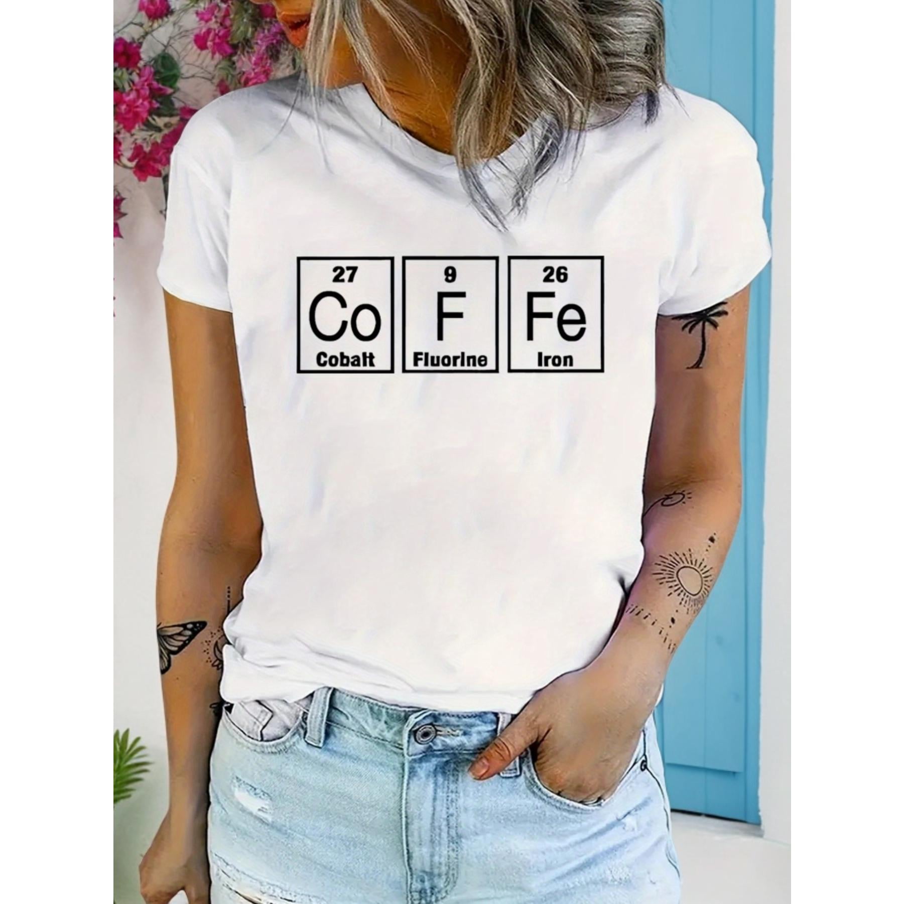 Chemical Element Print Tees,For Women Graphic Casual T Shirt,Short ...