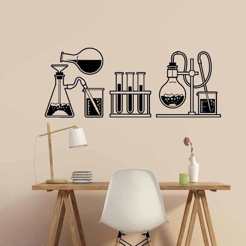 Chemical Laboratory Wall Decal Glass Flasks Vinyl Sticker Education ...