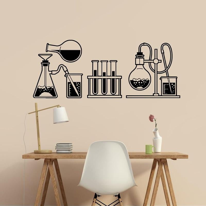Chemical Laboratory Wall Decal Glass Flasks Vinyl Sticker Home ...
