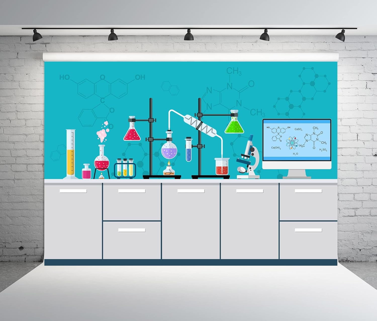 Chemical Science Birthday Party Backdrop Cartoon Chemistry Lab ...