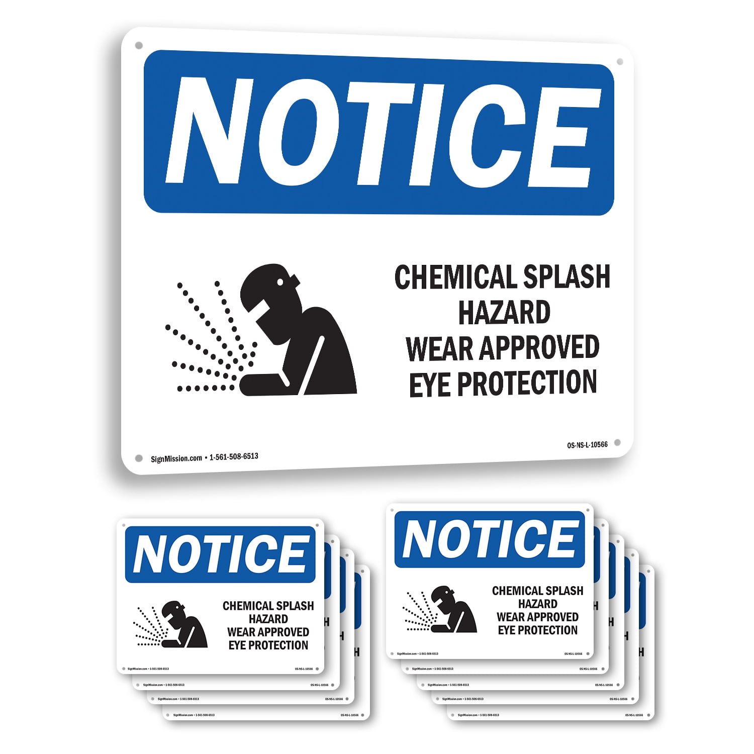 Chemical Splash Hazard Wear OSHA Notice Rigid Plastic Sign 14 Inch x 10 ...
