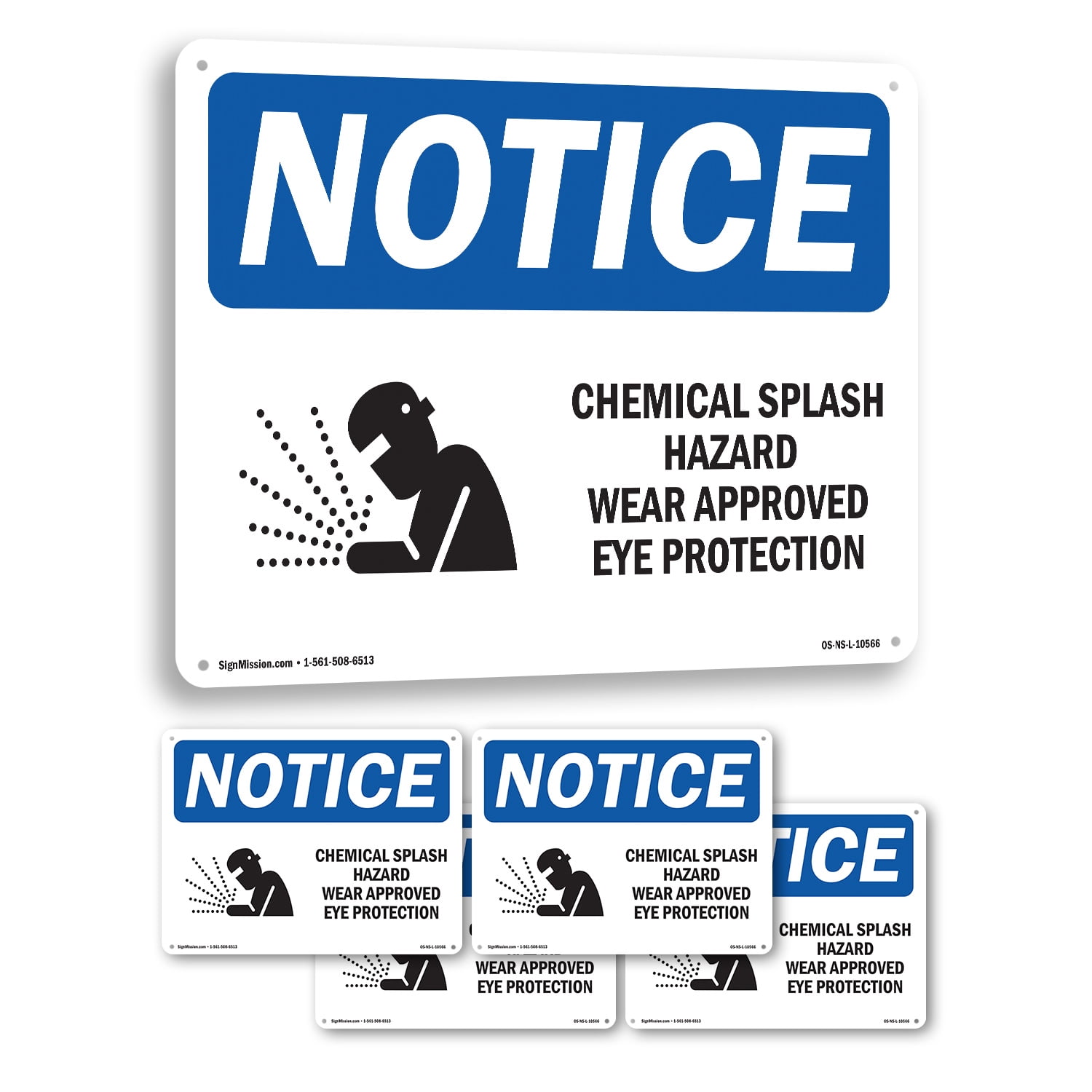 Chemical Splash Hazard Wear OSHA Notice Rigid Plastic Sign 24 Inch x 18 ...