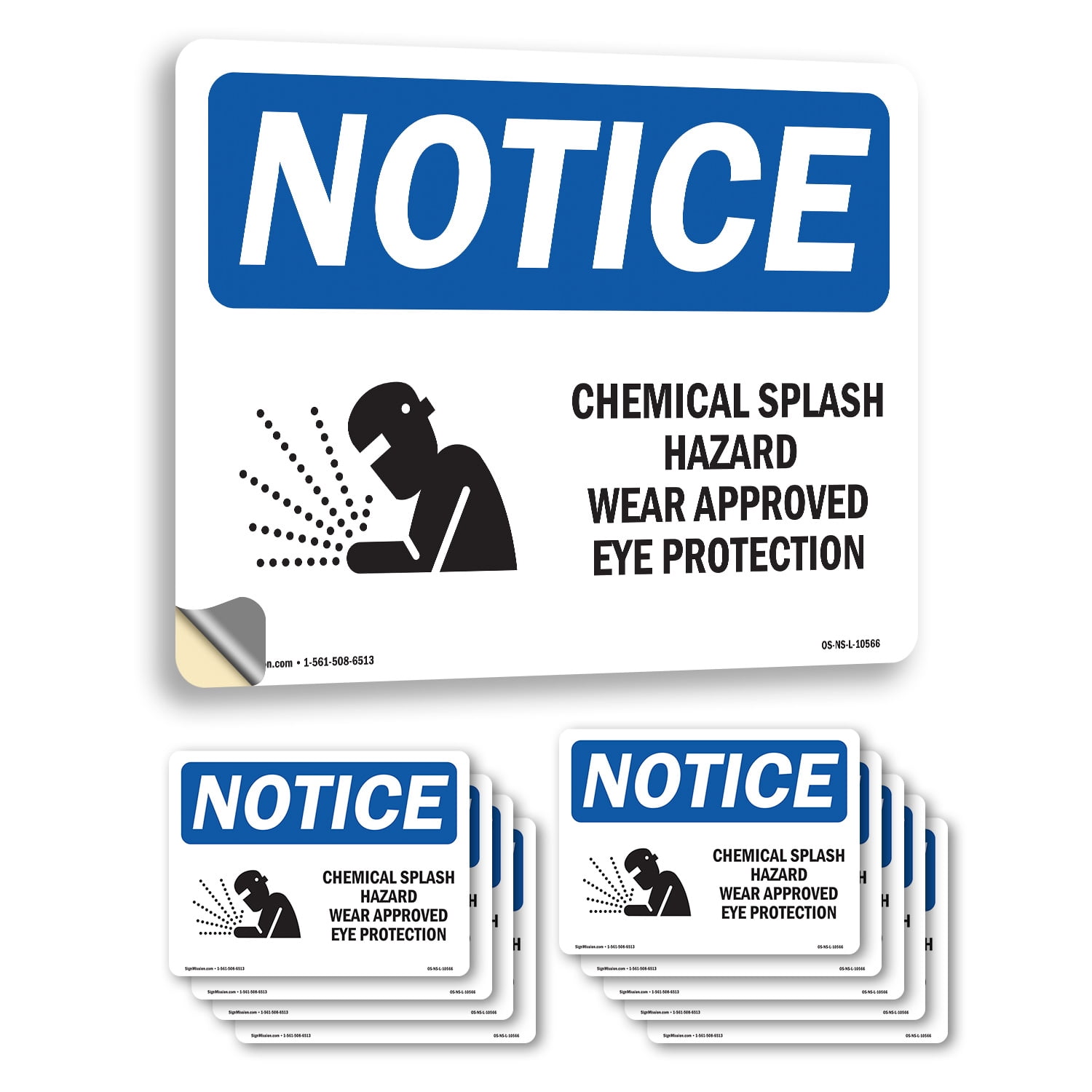 Chemical Splash Hazard Wear With Symbol OSHA Notice Vinyl Decal Label 5 ...