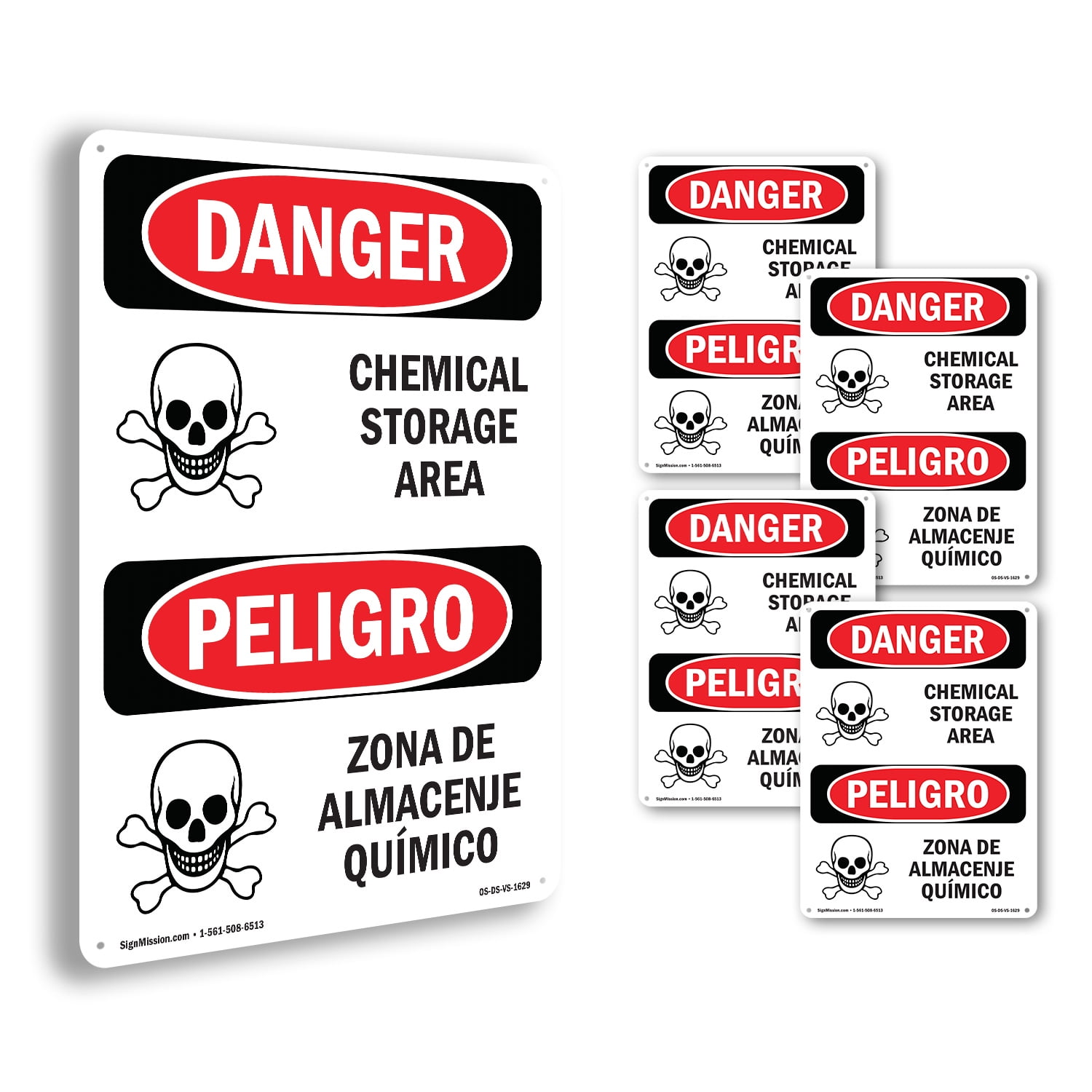 Chemical Storage Area Bilingual OSHA Danger Rigid Plastic Sign 24 Inch ...