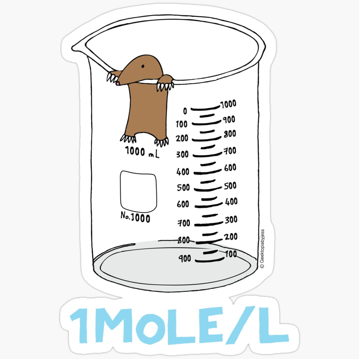 Chemistry 1 Mole Per Litre For Mole Or Avogadro'S Day Sticker. Gift For ...