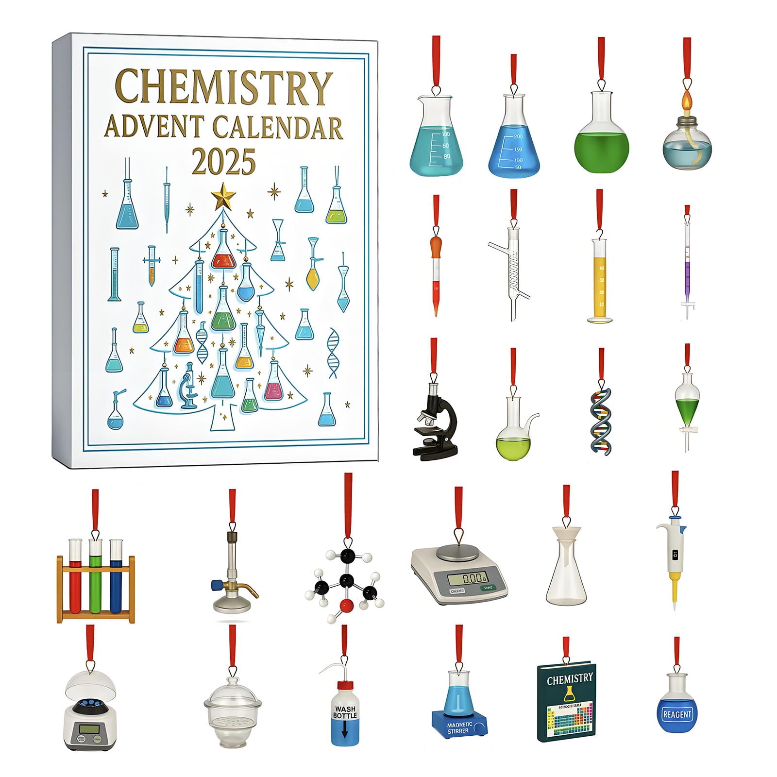 Chemistry Advent Calendar 2025 with 24 Science Themed Ornaments Including Laboratory Equipment ...