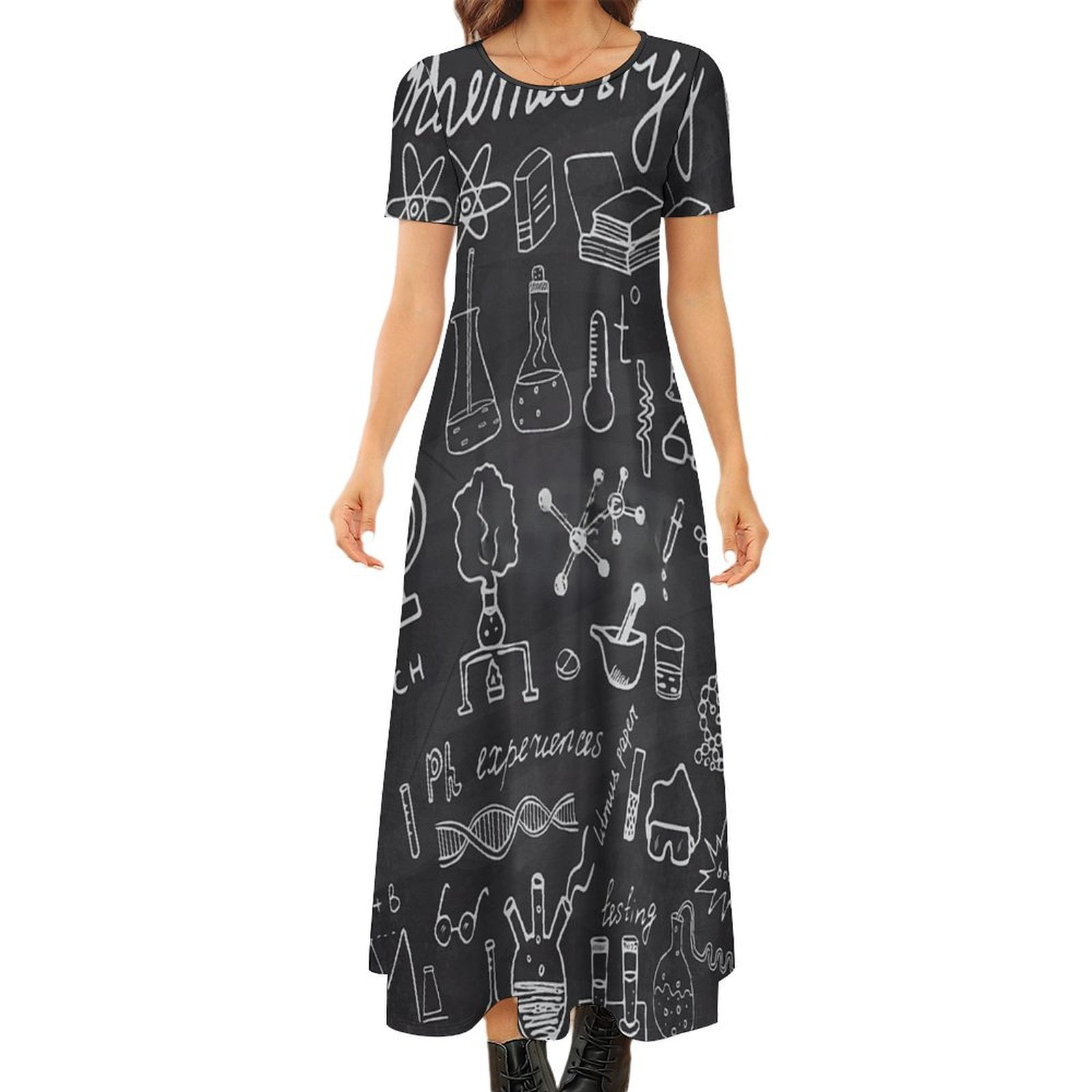 Chemistry And Science Elements Doodle Icons Maxi Dress for Women Crew ...