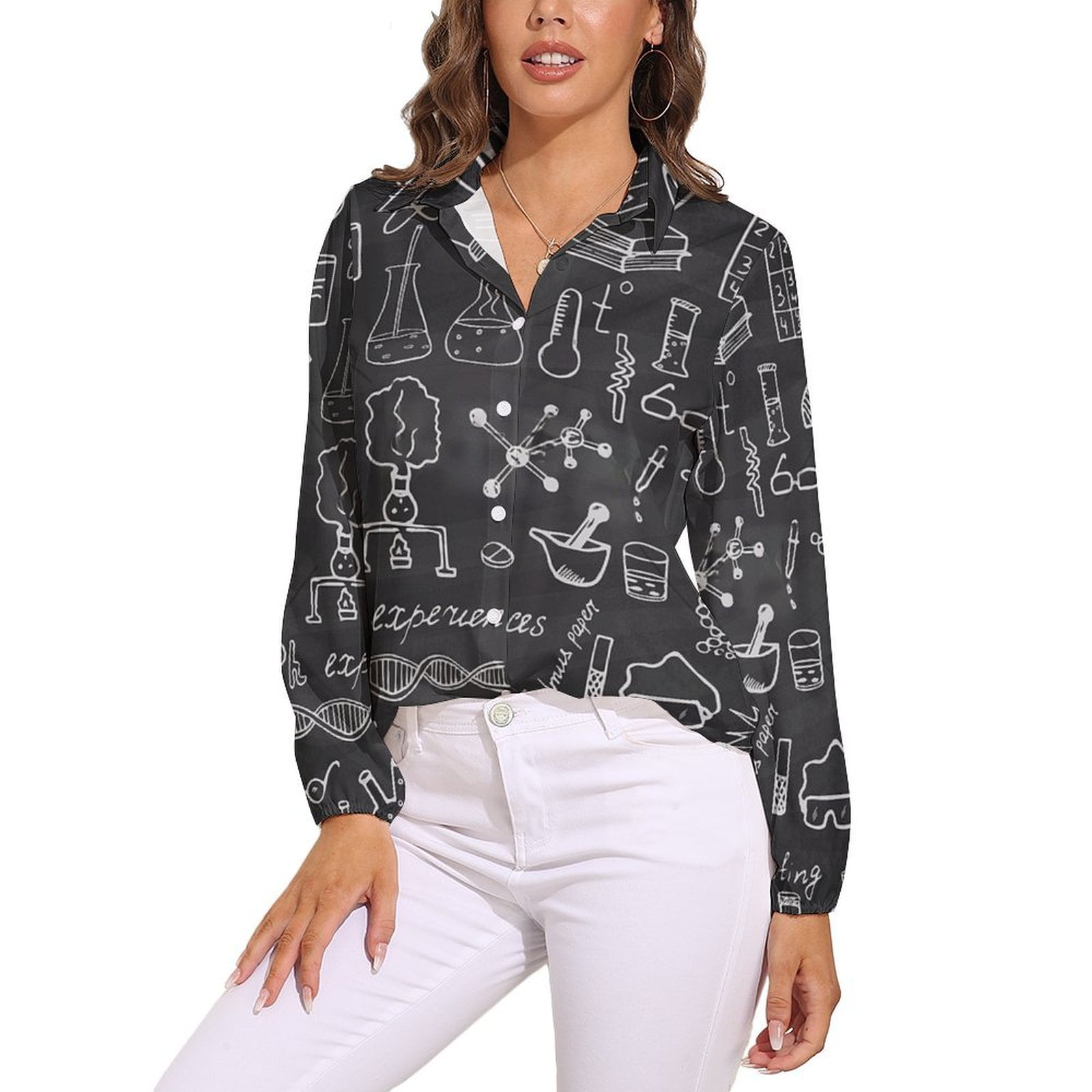 Chemistry And Science Elements Doodle Icons Vntage Casual Long Sleeve ...