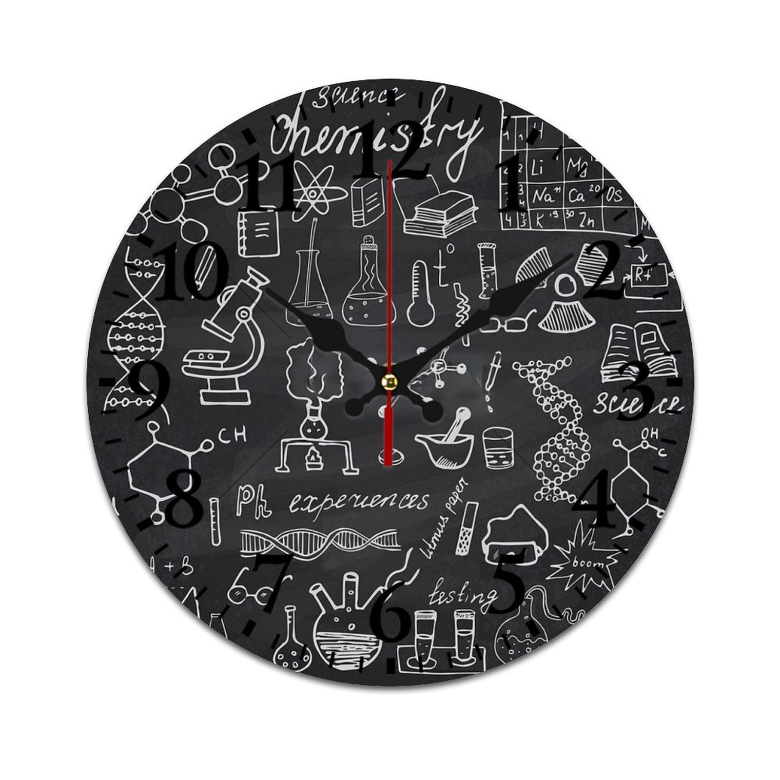Chemistry And Science Elements Doodle Icons Wall Clock Modern Design ...